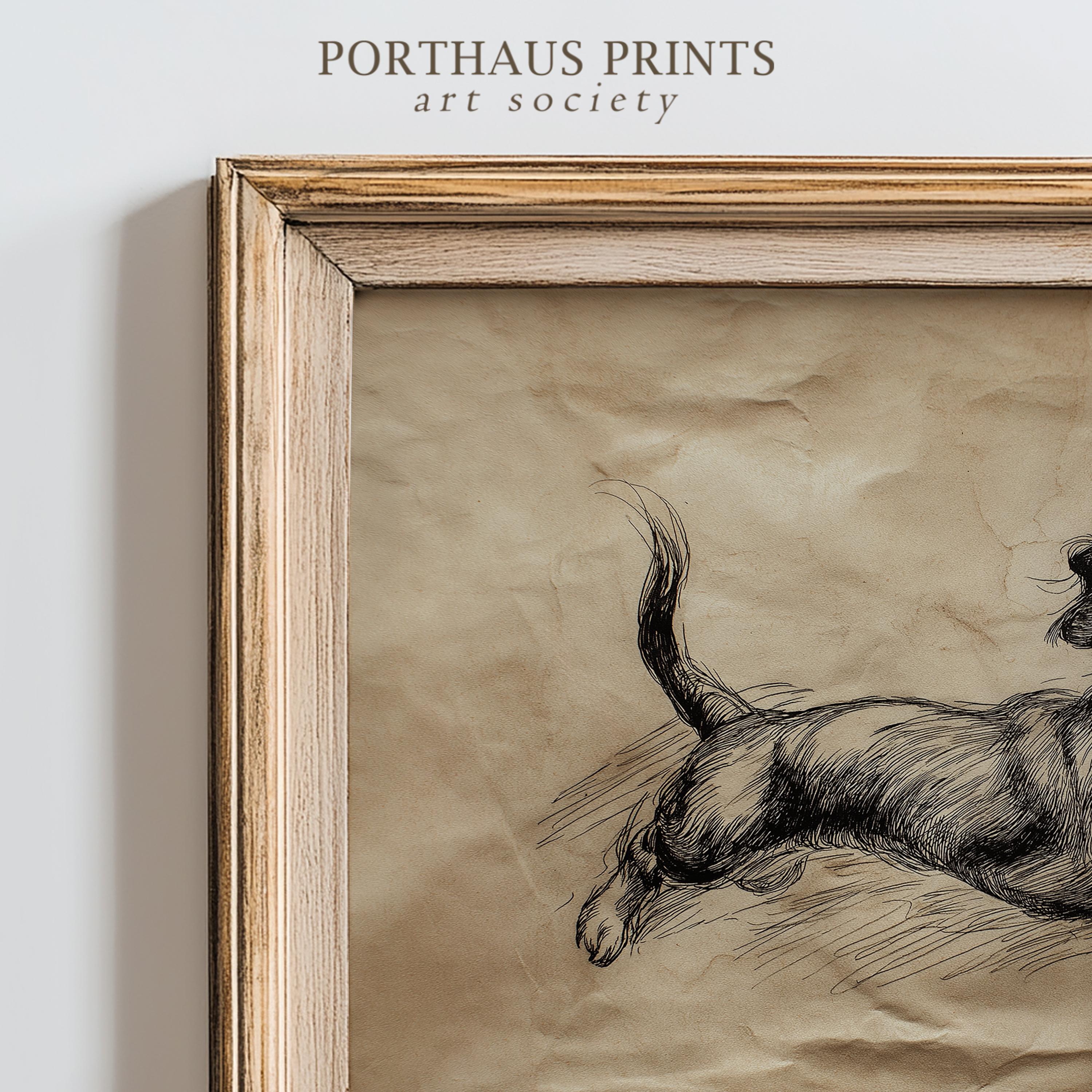 Vintage Running Dog Print, Antique Dachshund Sketch, Puppy Zoomies Art ...