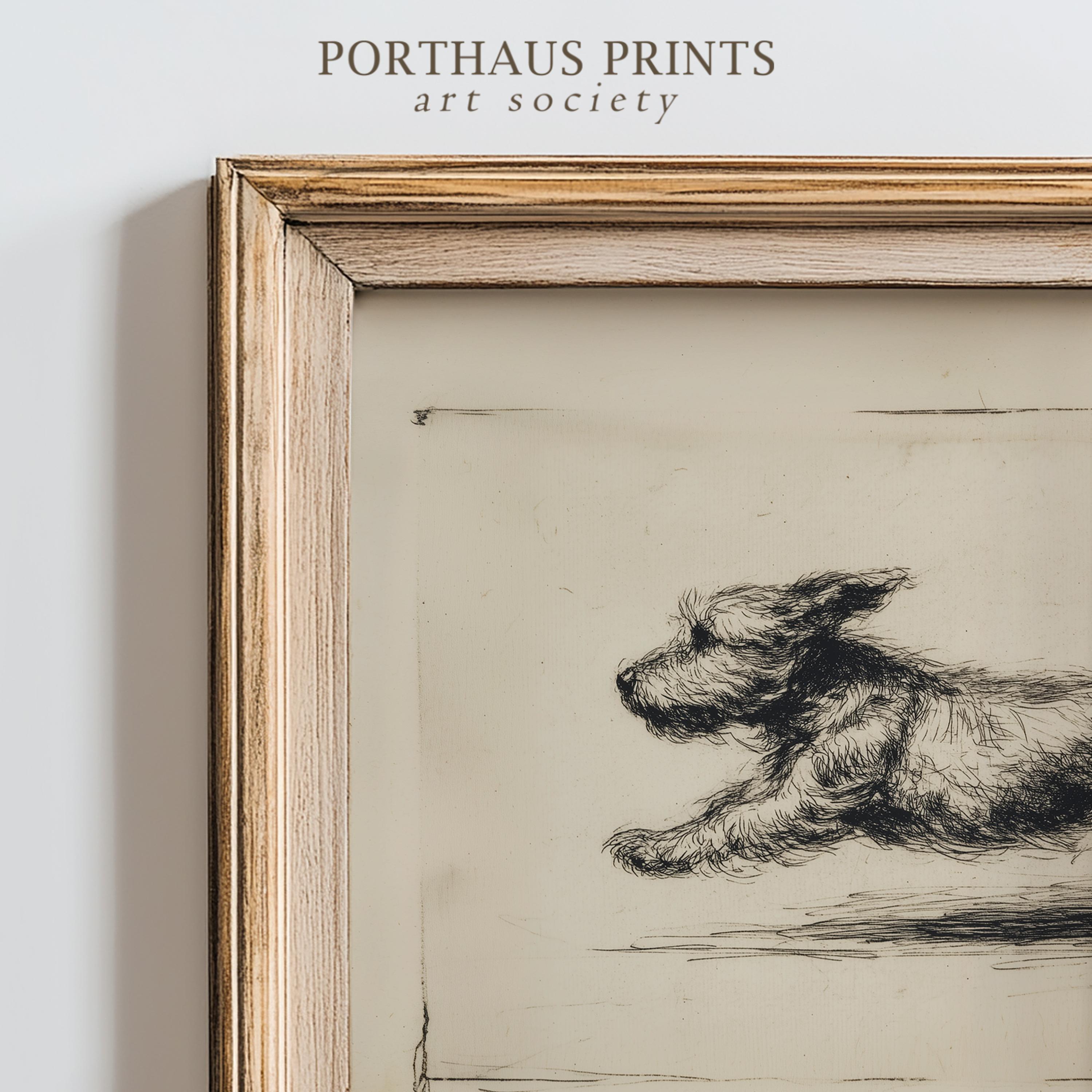 Vintage Running Dog Print, Antique Terrier Sketch, Puppy Zoomies Art ...