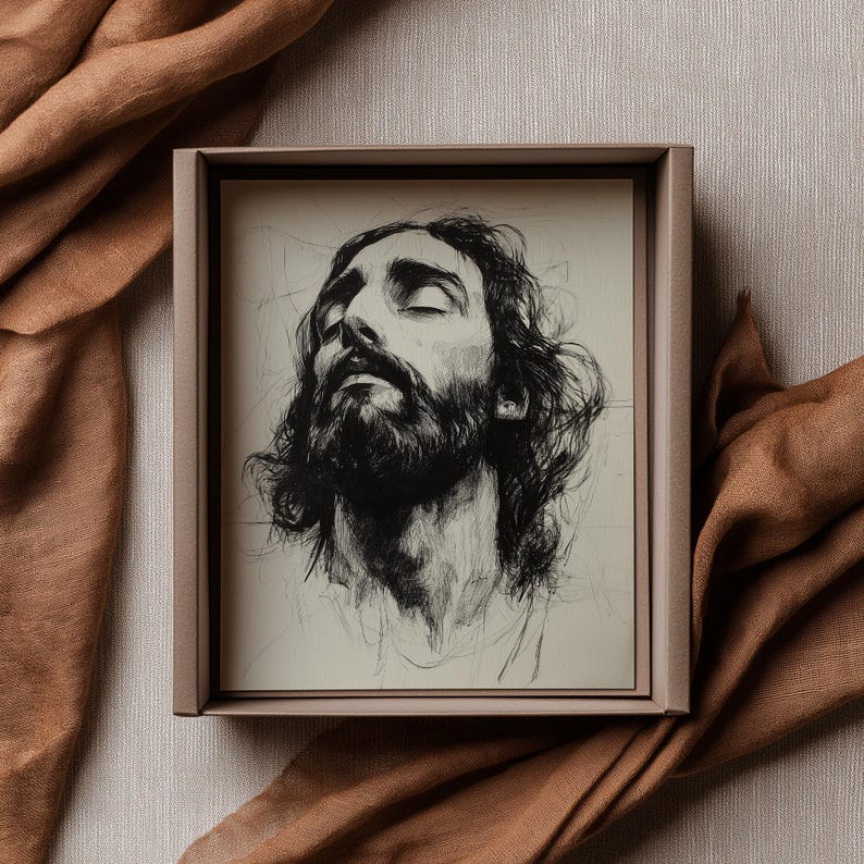 Jesus Charcoal Sketch Art, Modern Jesus Portrait Print, Christian Wall ...