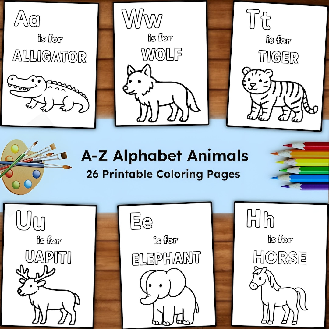 Alphabet Animals Coloring Book - Etsy