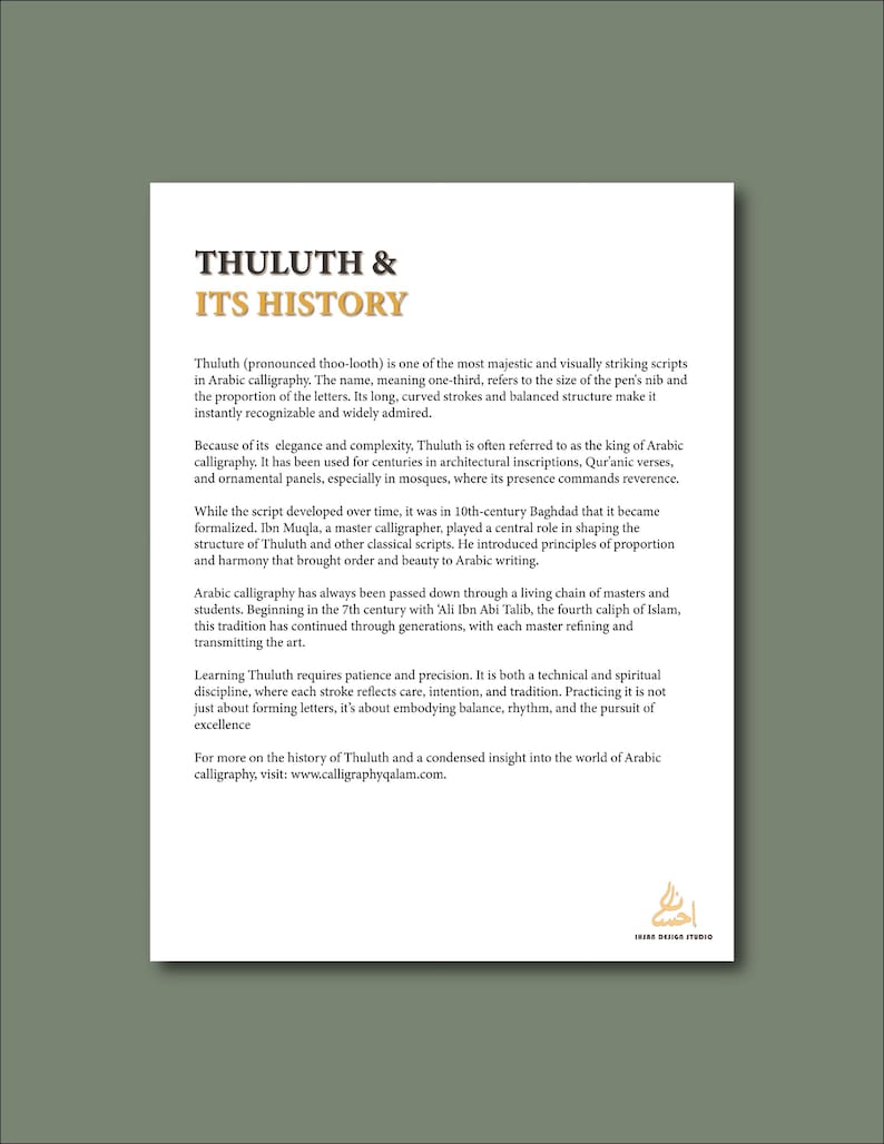 Thuluth Arabic Calligraphy Workbook – Digital Download With Practice ...