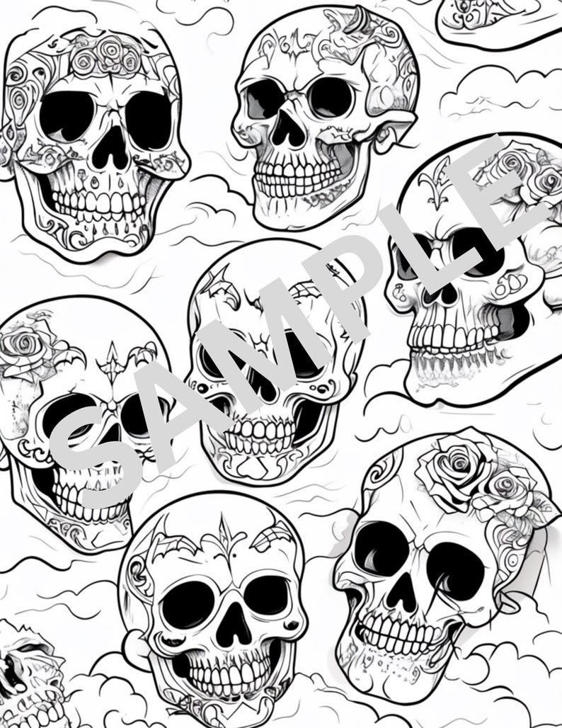 Skull Coloring Pages for Adults – Gothic Art Printable Sheets With ...