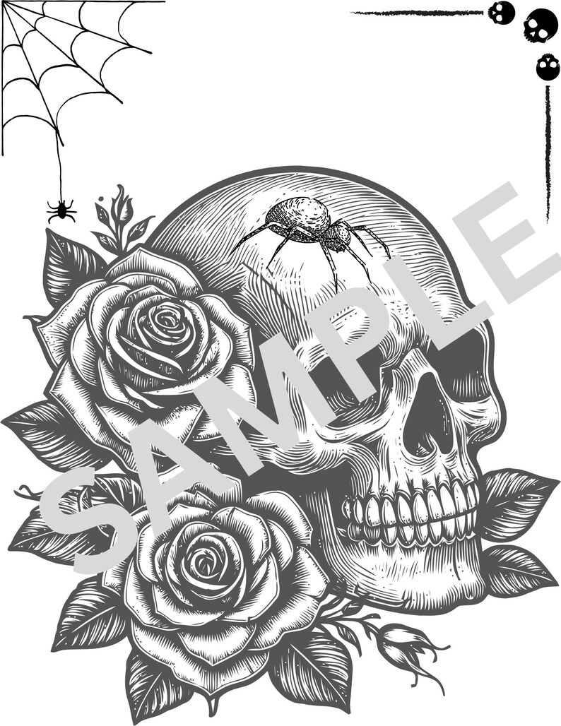 Gothic Skull Coloring Pages – Dark Roses Art, Printable Designs (PDF ...