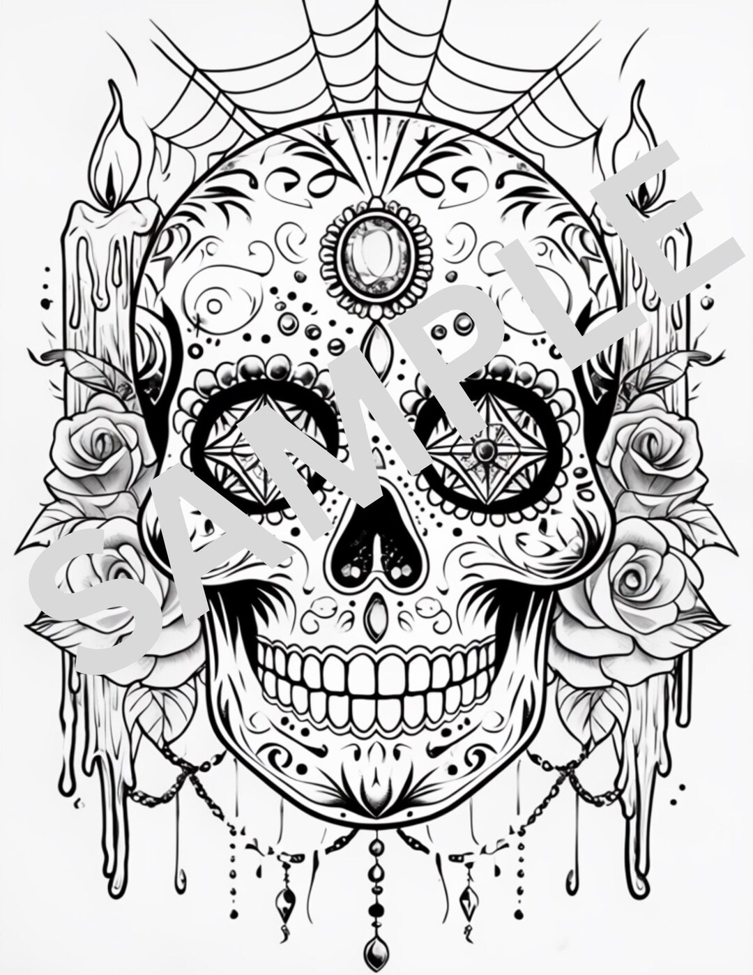 Gothic Skull Coloring Pages – Dark Roses Art, Printable Designs (PDF ...