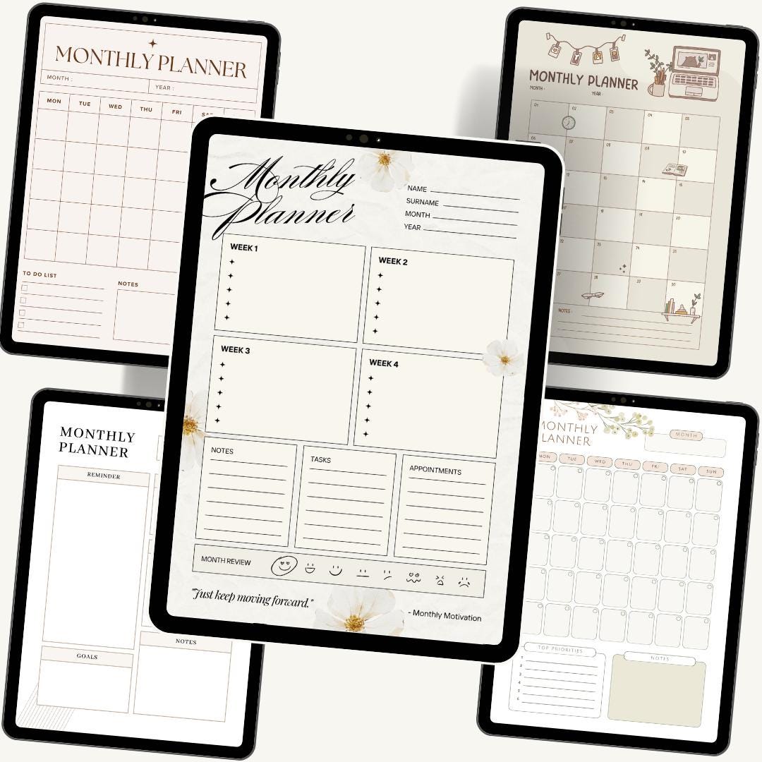 Monthly Planner Printable | Minimalist Planner | Digital Download - Etsy