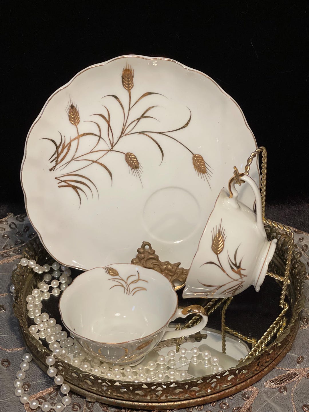 Vintage Lefton China Wheat Pattern Snack Set | Cup & Plate Set ...