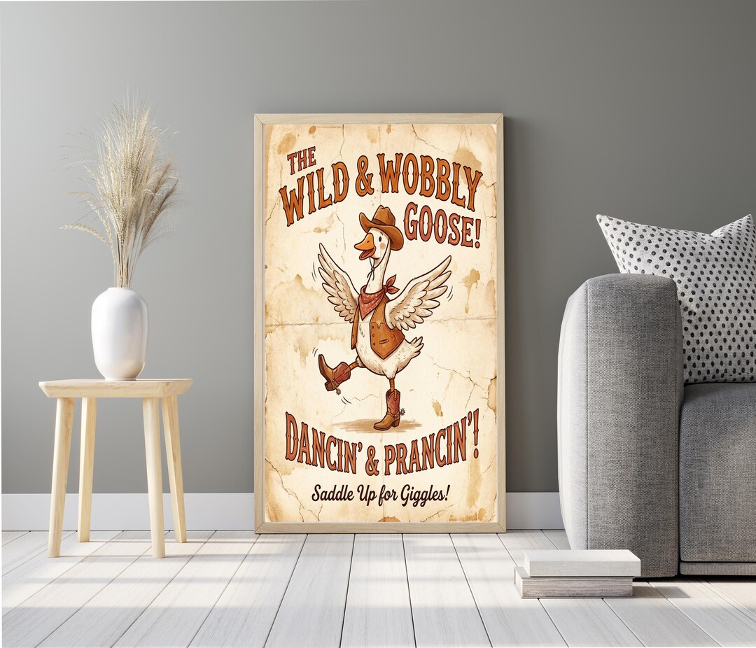 Silly Goose Wall Art - Whimsical Vintage Western Poster Cowboy Print ...