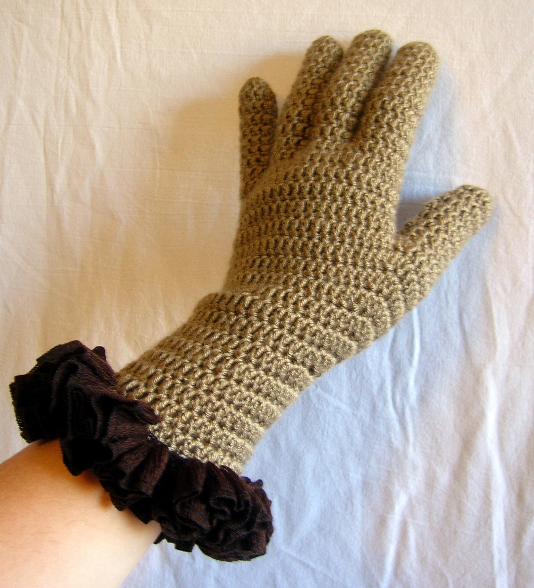 Crochet PATTERN for a Ruffled Cuff Gloves. Original Design. the Crunchy ...