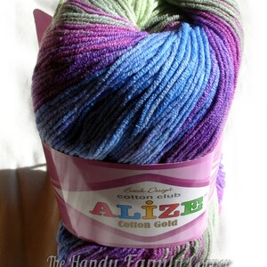 Cotton Baby Yarn. Alize Cotton Gold Batik Design in Blue, Green and ...