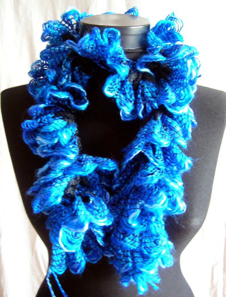Crocheted Scarf in Blues. Ruffle Feather Fantasy. Cha Cha | Etsy