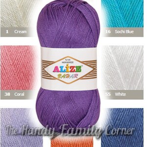 Alize Bahar Yarn. Mercerized Cotton Yarn. Hypoallergenic Yarn. Colour ...