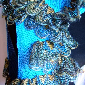 Curly Ruffle blue Sea Scarf. Original Design Cha - Etsy