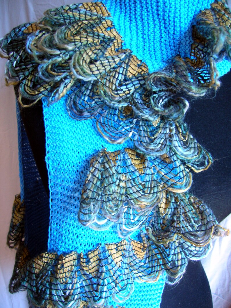 Curly Ruffle blue Sea Scarf. Original Design Cha - Etsy
