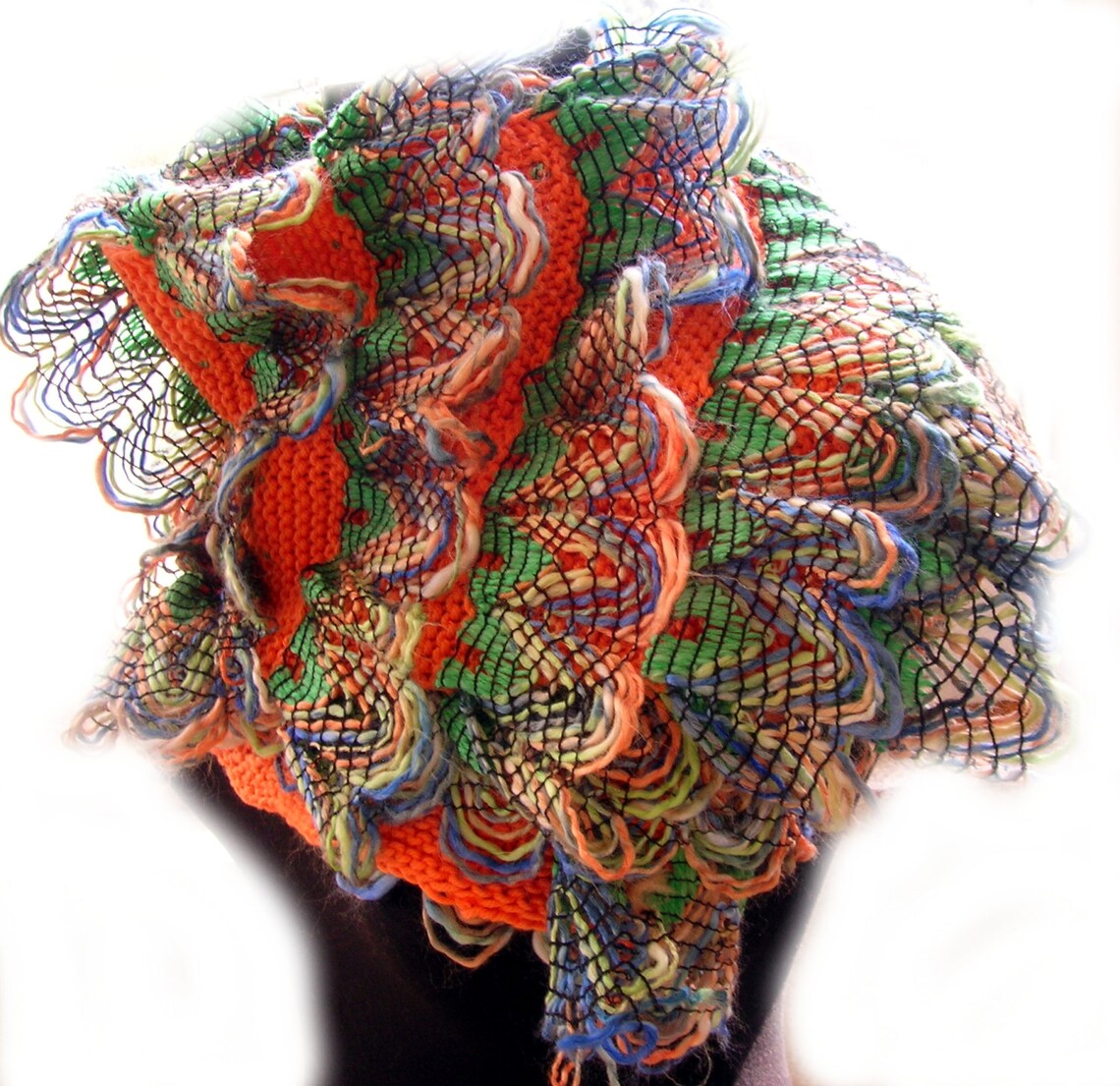 Curly Ruffle Scarf Peacock on Fire Scarf | Etsy