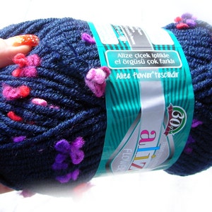 Alize Flower Yarn. Deep Blue Color, 5156, Butterfly Yarn, Winter Yarn ...