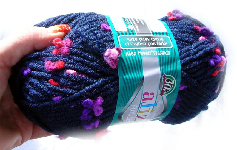 Alize flower yarn. Deep blue color 5156 butterfly yarn | Etsy