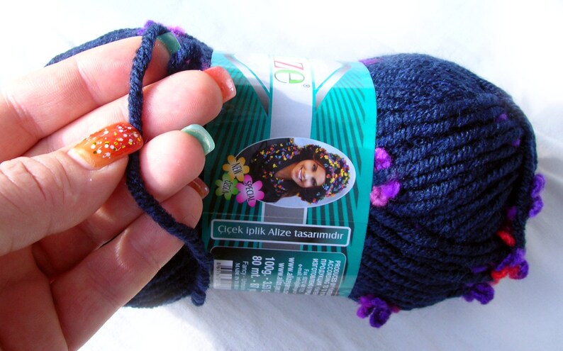 Alize flower yarn. Deep blue color 5156 butterfly yarn | Etsy