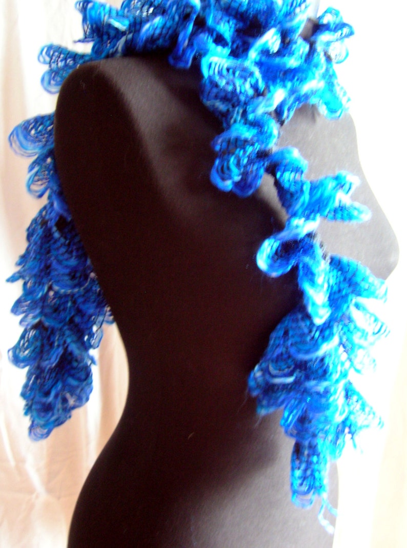 Crocheted Scarf in Blues. Ruffle Feather Fantasy. Cha Cha | Etsy