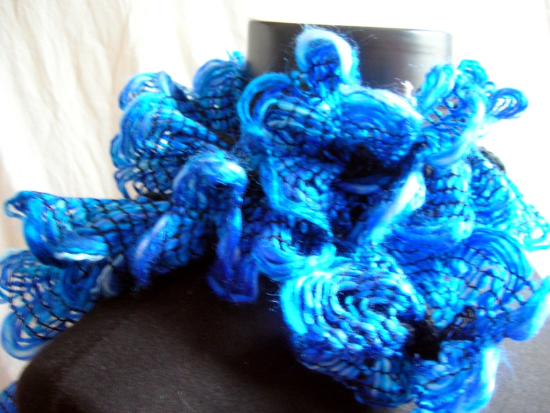 Crocheted Scarf in Blues. Ruffle Feather Fantasy. Cha Cha | Etsy