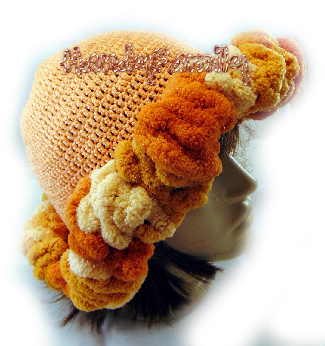 Ruffle Hat, Beanie, Toque. Crocheted. Ladies Crocheted Hat. Size Medium ...