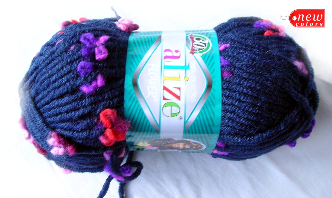 Alize Flower Yarn. Deep Blue Color, 5156, Butterfly Yarn, Winter Yarn ...