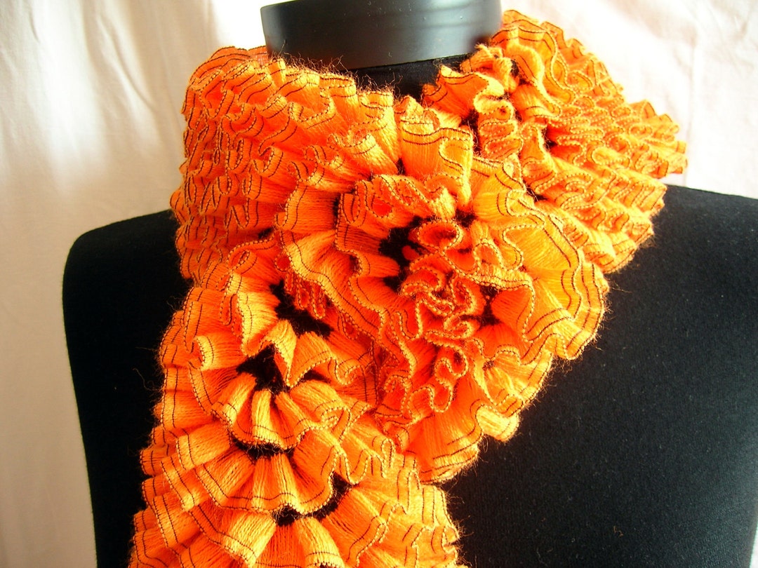 PATTERN for the Orange on Black Handknitted Ruffle Scarf, Unique ...