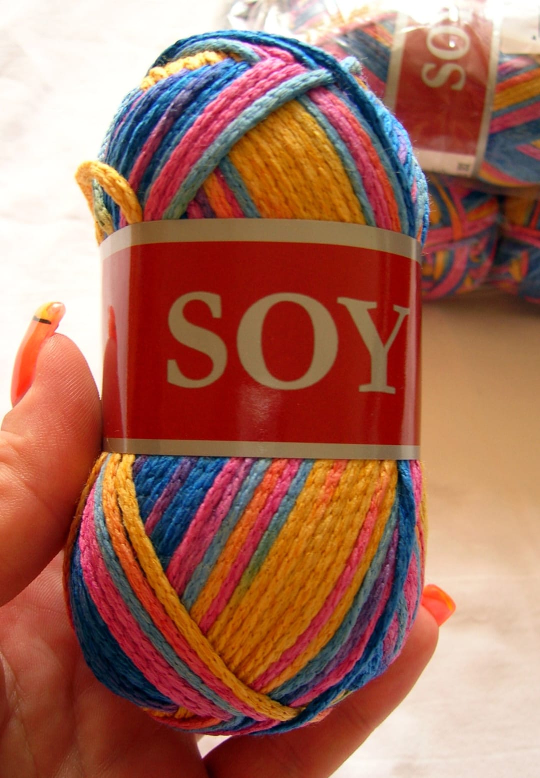 Vita Soy Yarn. Batik Multicolor Yarn in Pinks, Blues and Yellows. Vegan ...