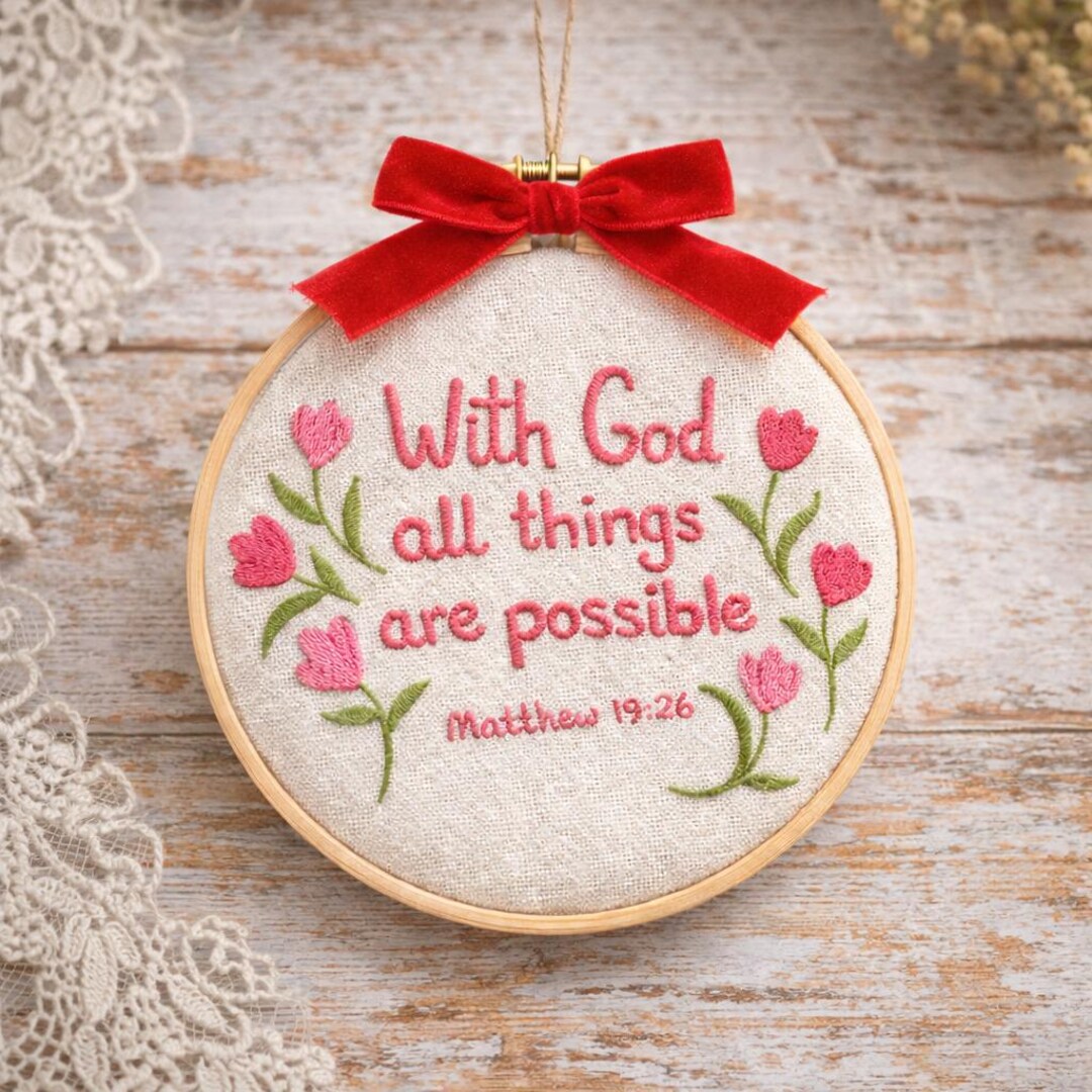 Embroidered Bible Verse Ornament With God All Things Are Possible ...