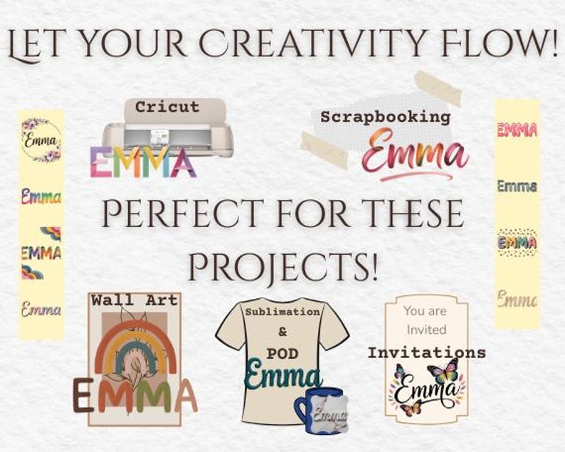Personalized Emma Name PNG Clip Art Bundle for Birthday Decor Stickers ...