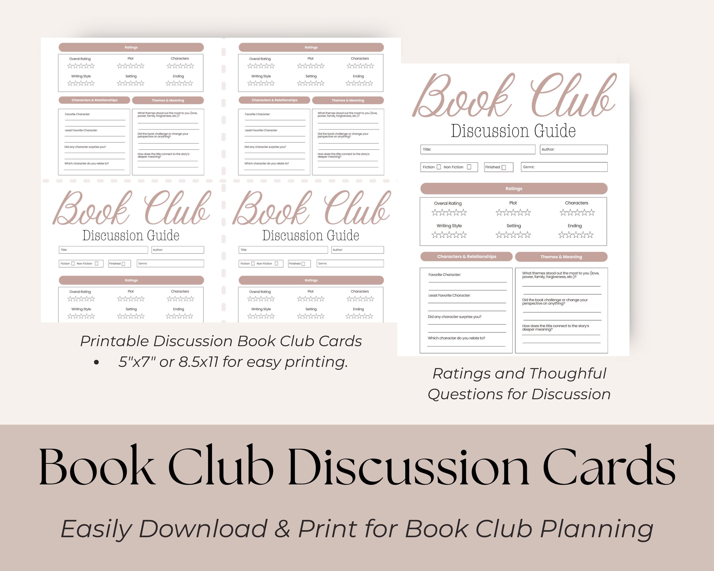 Book Club Discussion Cards Printable With Customizable Invites for ...