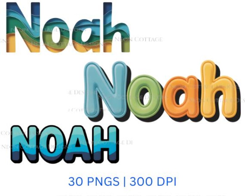 Personalized Noah Name PNG Clip Art Bundle for Birthday Decor Stickers ...