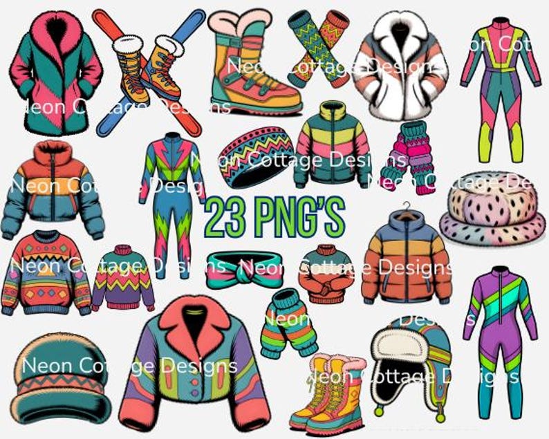 Retro Apres Ski Clip Art Bundle for Invitations Stickers Sublimation ...