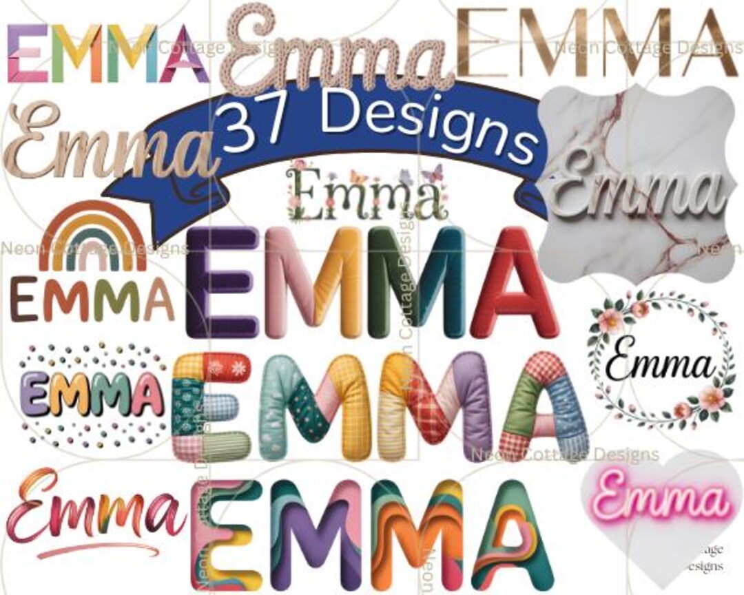 Personalized Emma Name PNG Clip Art Bundle for Birthday Decor Stickers ...