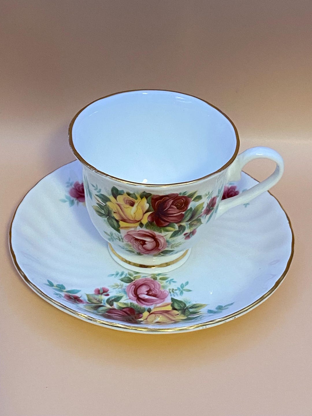 Vintage Hitkari Potteries Bone China Teacup and Saucer Set With Pink ...