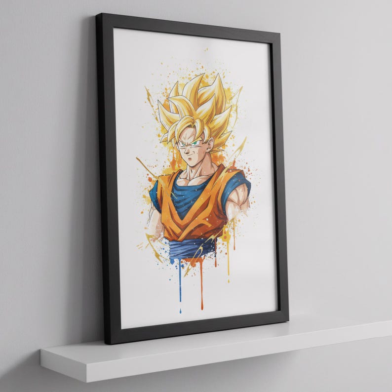 Goku Super Saiyan Watercolor Graffiti Print: DBZ Anime Room Decor. - Etsy