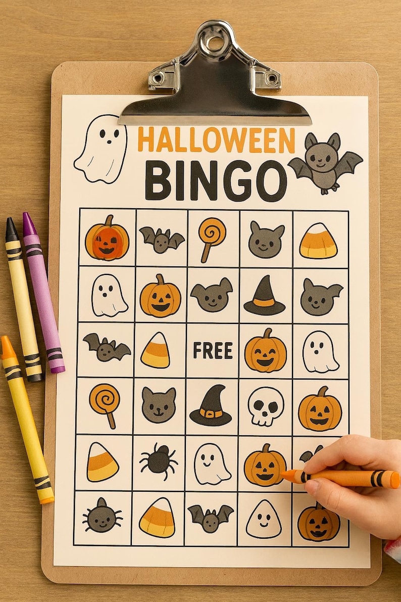 Halloween Bingo Printable Game for Kids – Cute Pumpkins, Ghosts & Bats ...