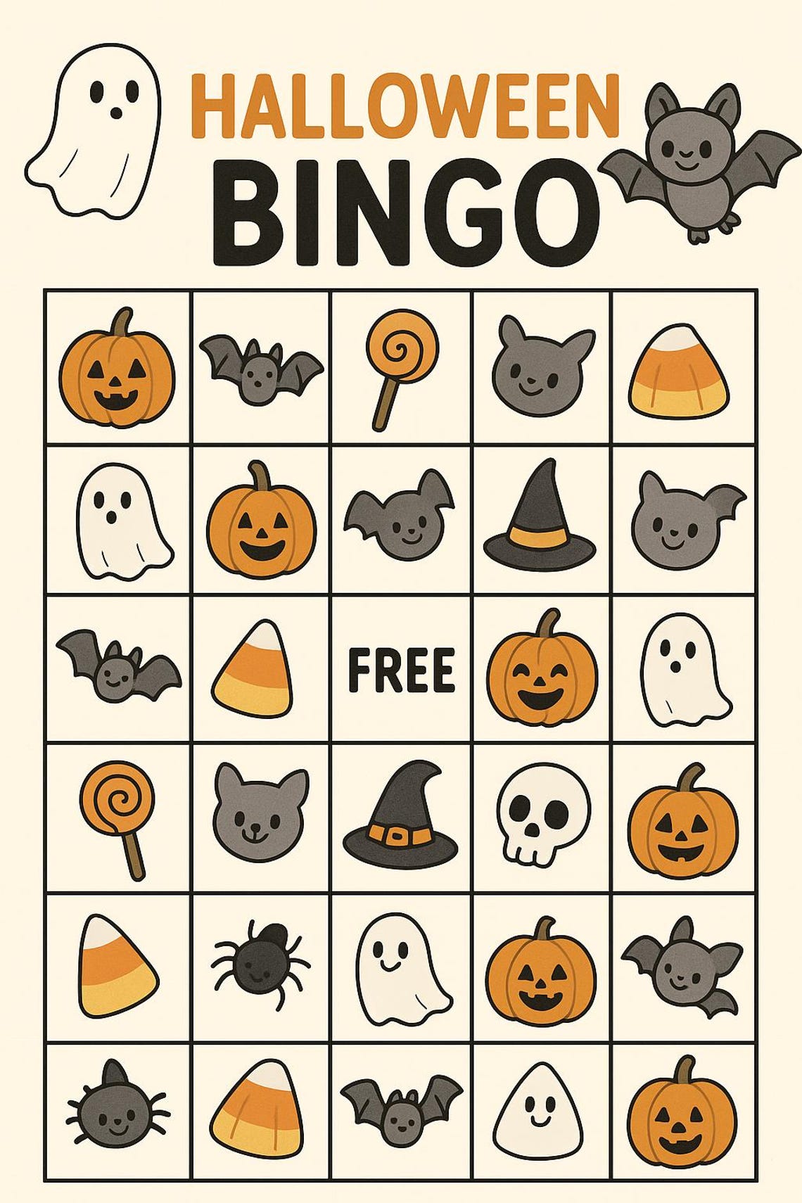 Halloween Bingo Printable Game for Kids – Cute Pumpkins, Ghosts & Bats ...
