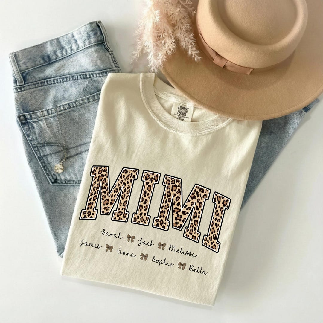 Custom Mimi Shirt With Kids Name, Personalized Leopard Mimi Tshirt ...