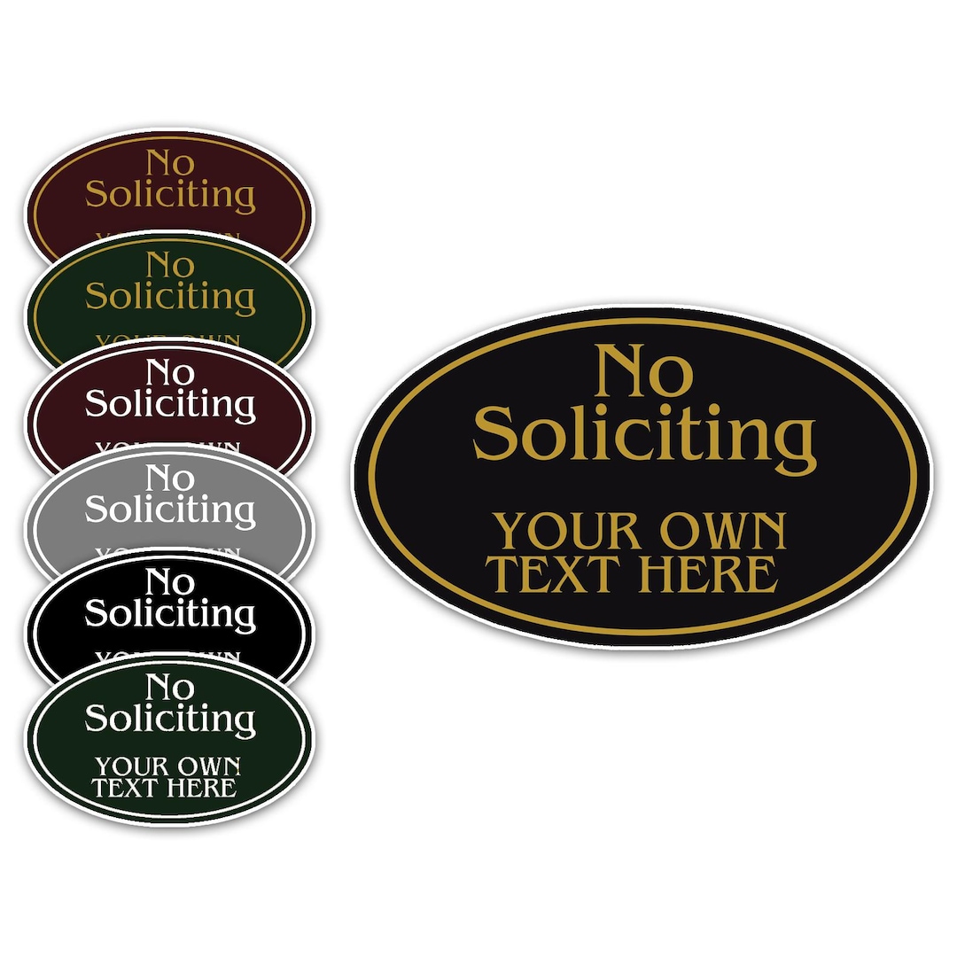 No Soliciting Oval Sign 12x7 Aluminum – Custom Text Door Plaque for ...