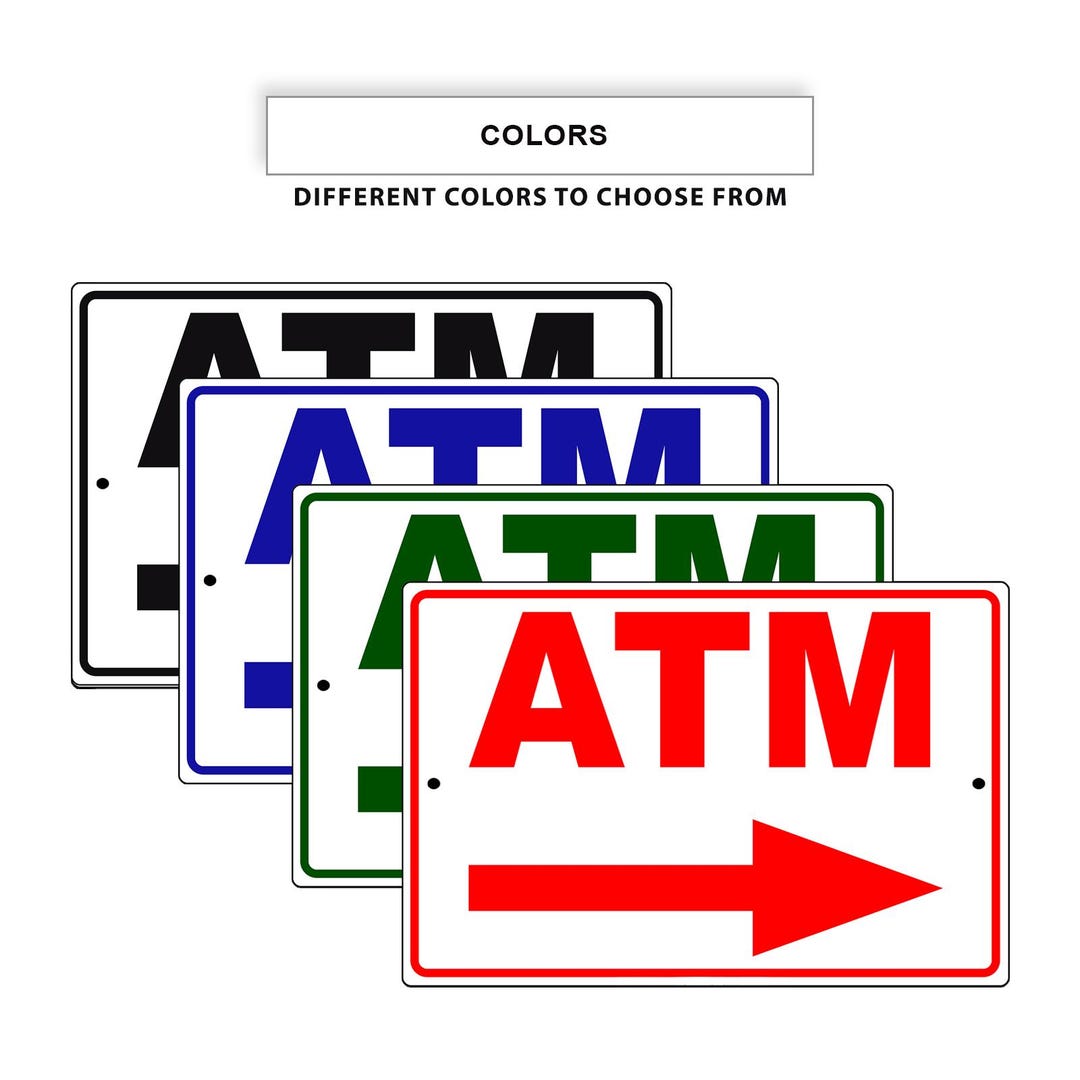 ATM Sign With Right Arrow Indication Metal Aluminum Directional Wall ...
