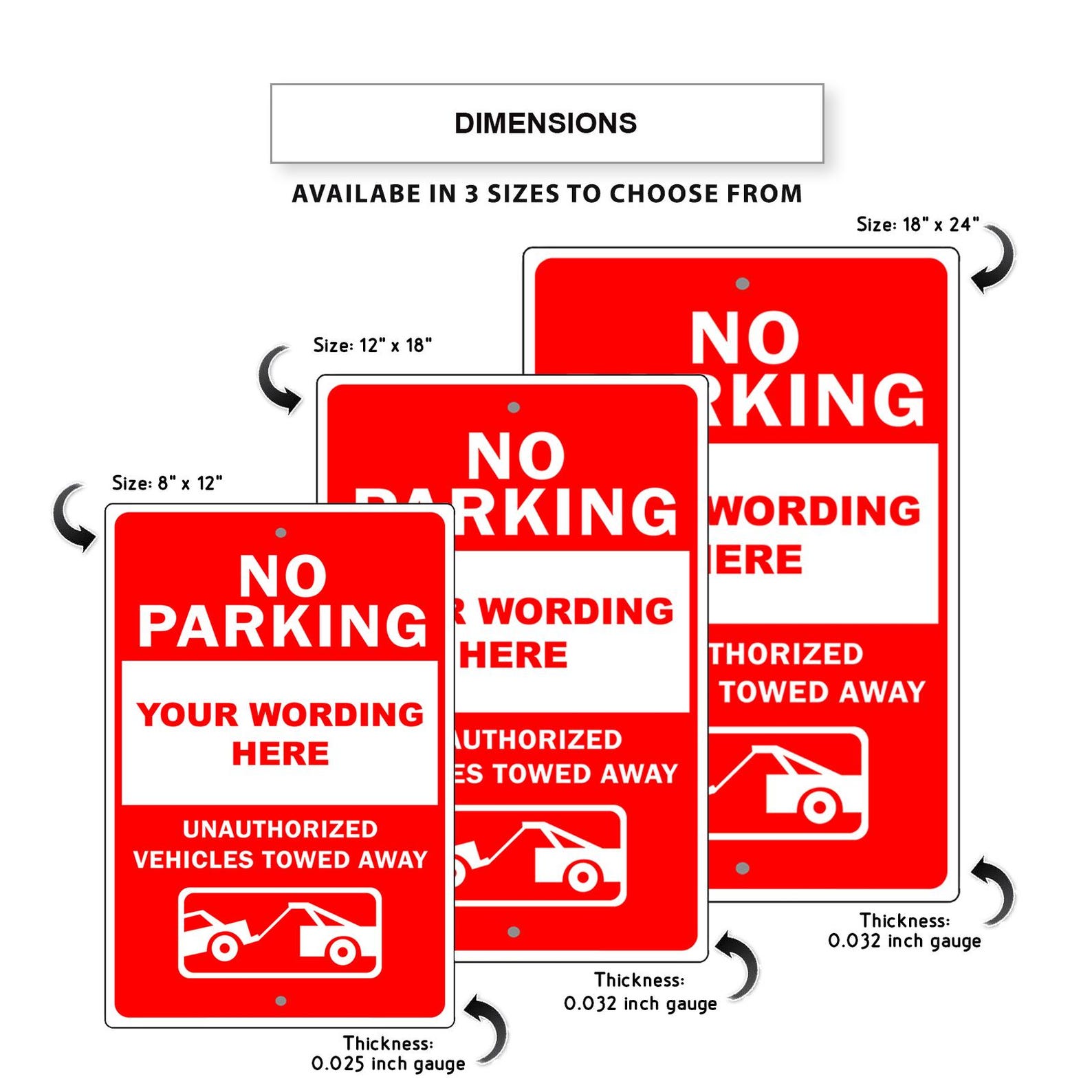 No Parking Custom Wording Sign Private Parking Personalized Towed Away ...