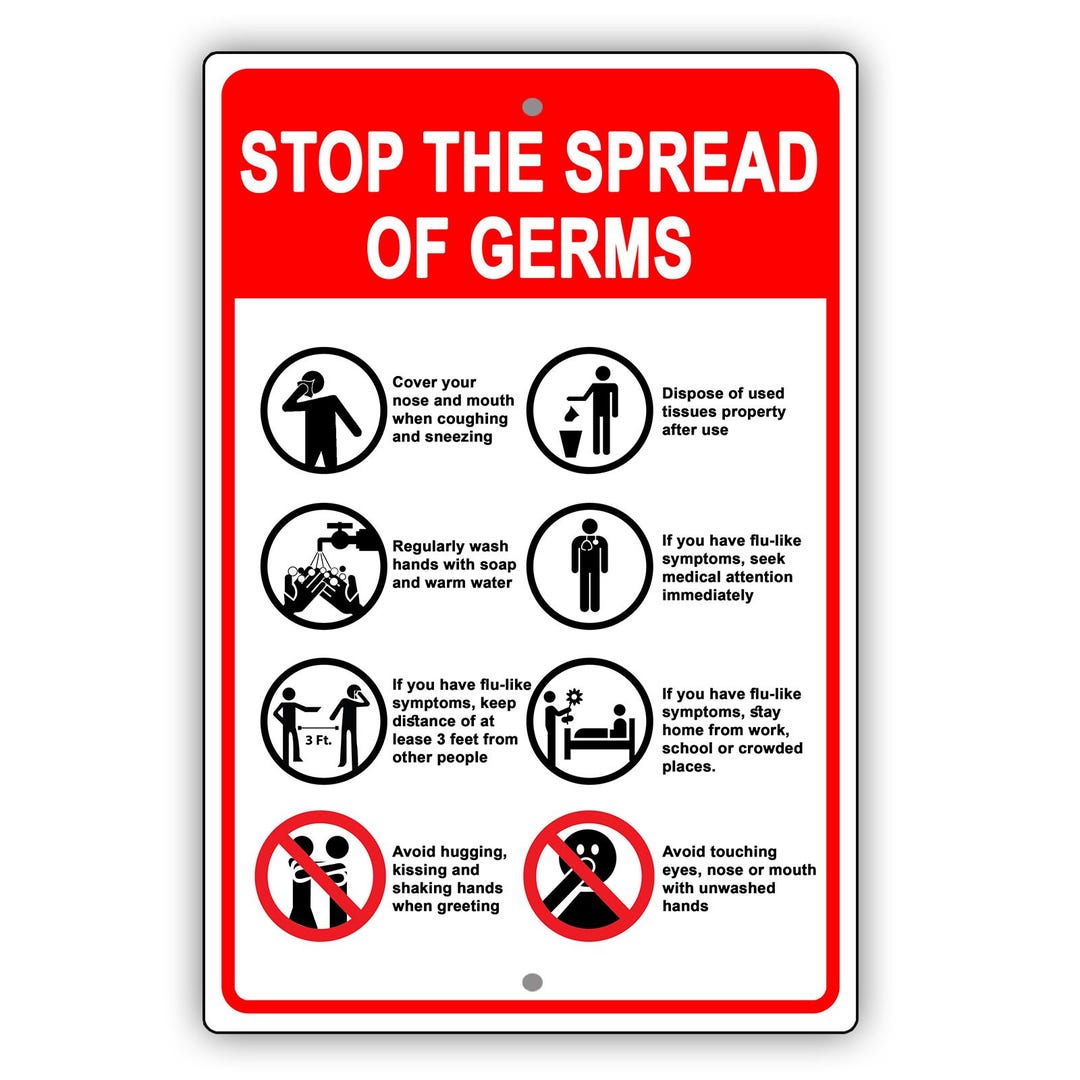 Stop the Spread of Germs Sign – Aluminum Metal Hand Washing Hygiene ...