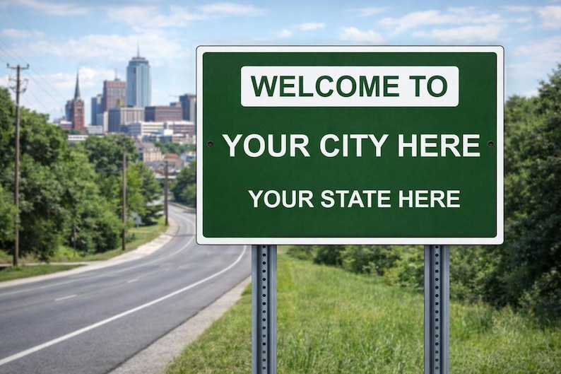 Welcome, Custom City State Metal Sign – Personalized Outdoor Aluminum ...