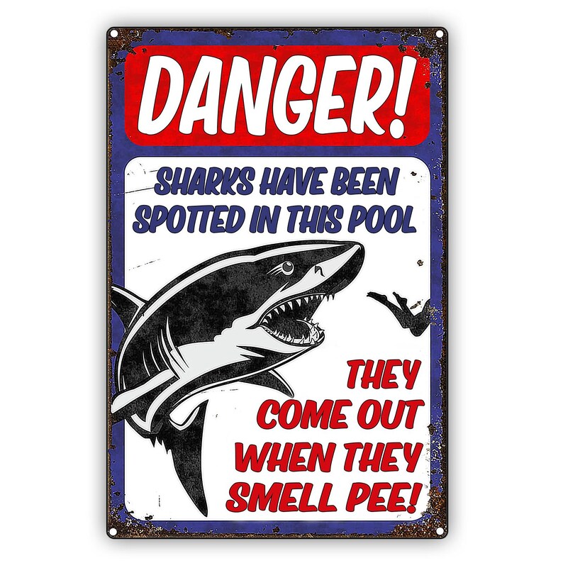 Sharks Have Been Spotted in This Pool Vintage Aluminum Metal Pool Decor ...