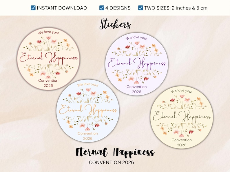 JW Convention 2026 Eternal Happiness Printable Pastel Floral Stickers ...