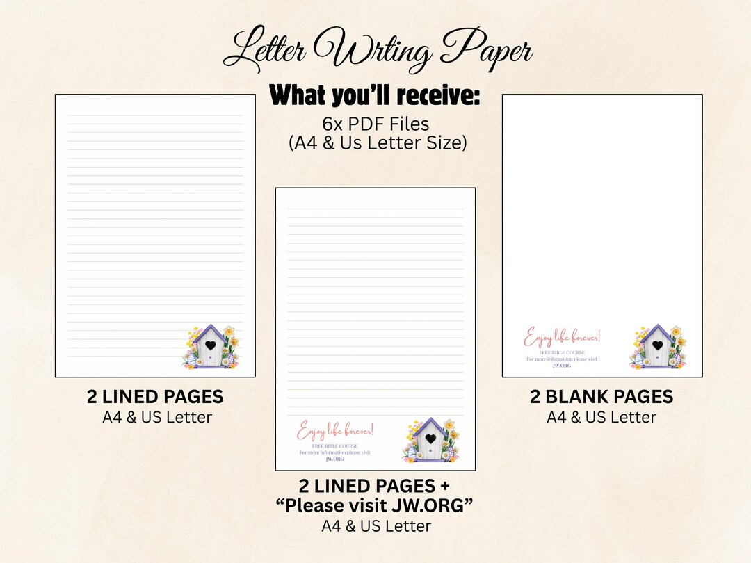 Printable JW Letter Writing Paper Peaceful Faith Stationery ...