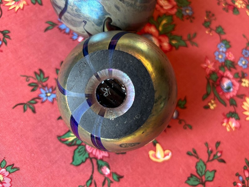 Vintage John Gilvey Studio Iridescent Glass Floral Swirl Orb Ball SET ...