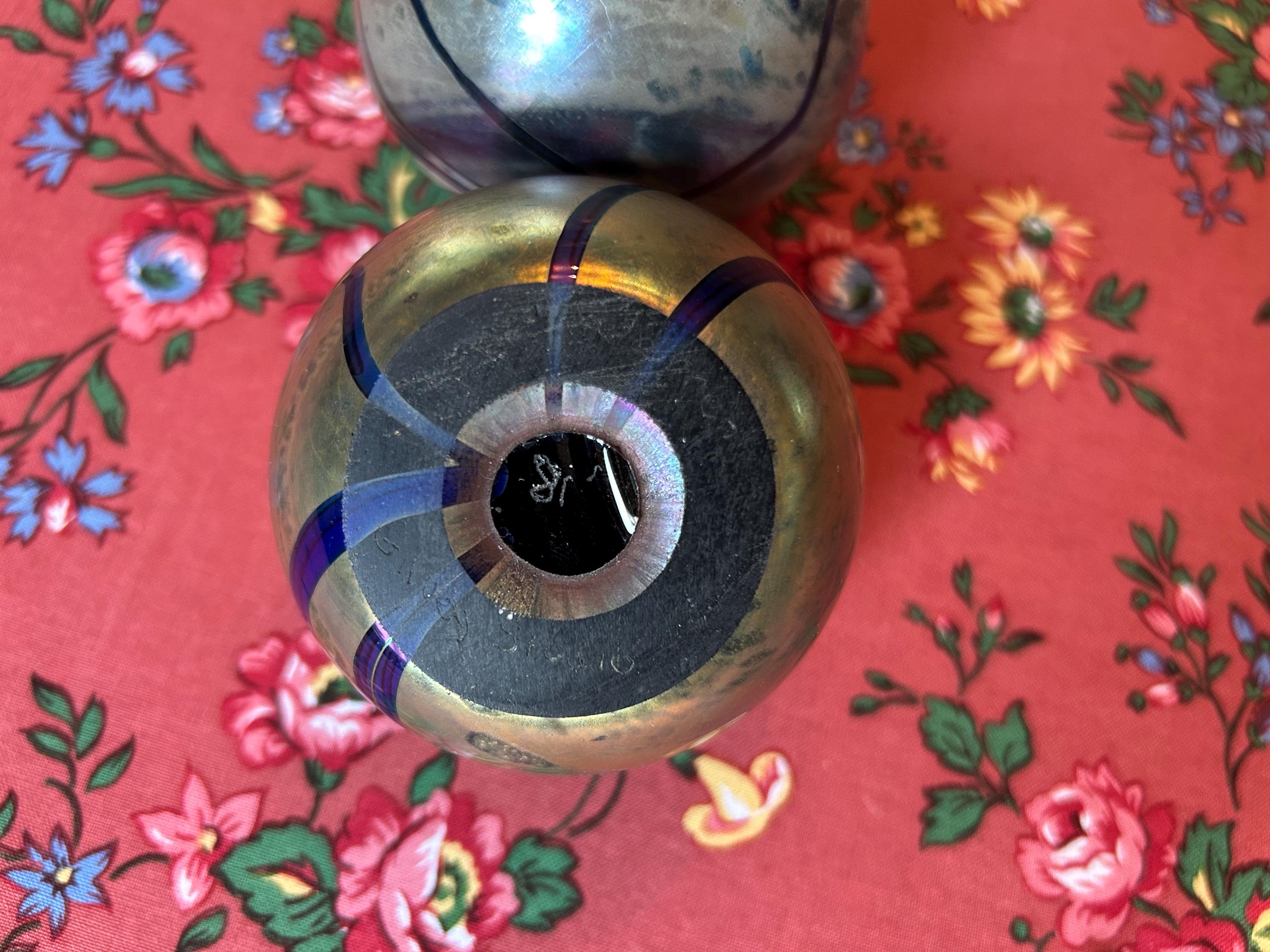 Vintage John Gilvey Studio Iridescent Glass Floral Swirl Orb Ball SET ...