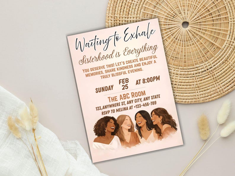 Waiting to Exhale Party Invitation: Girls' Night Out, Editable Template ...