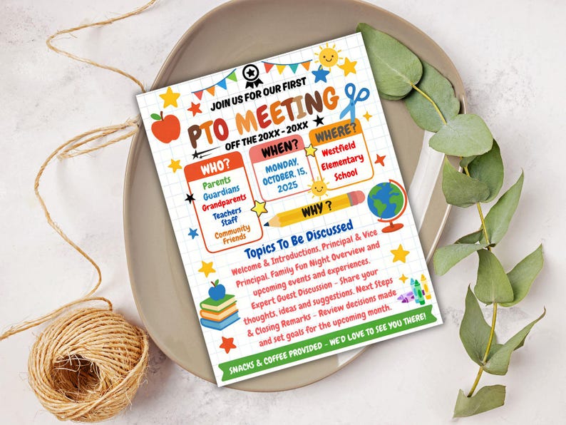 Editable PTO Meeting Flyer Template: Back to School PTA Invitation ...